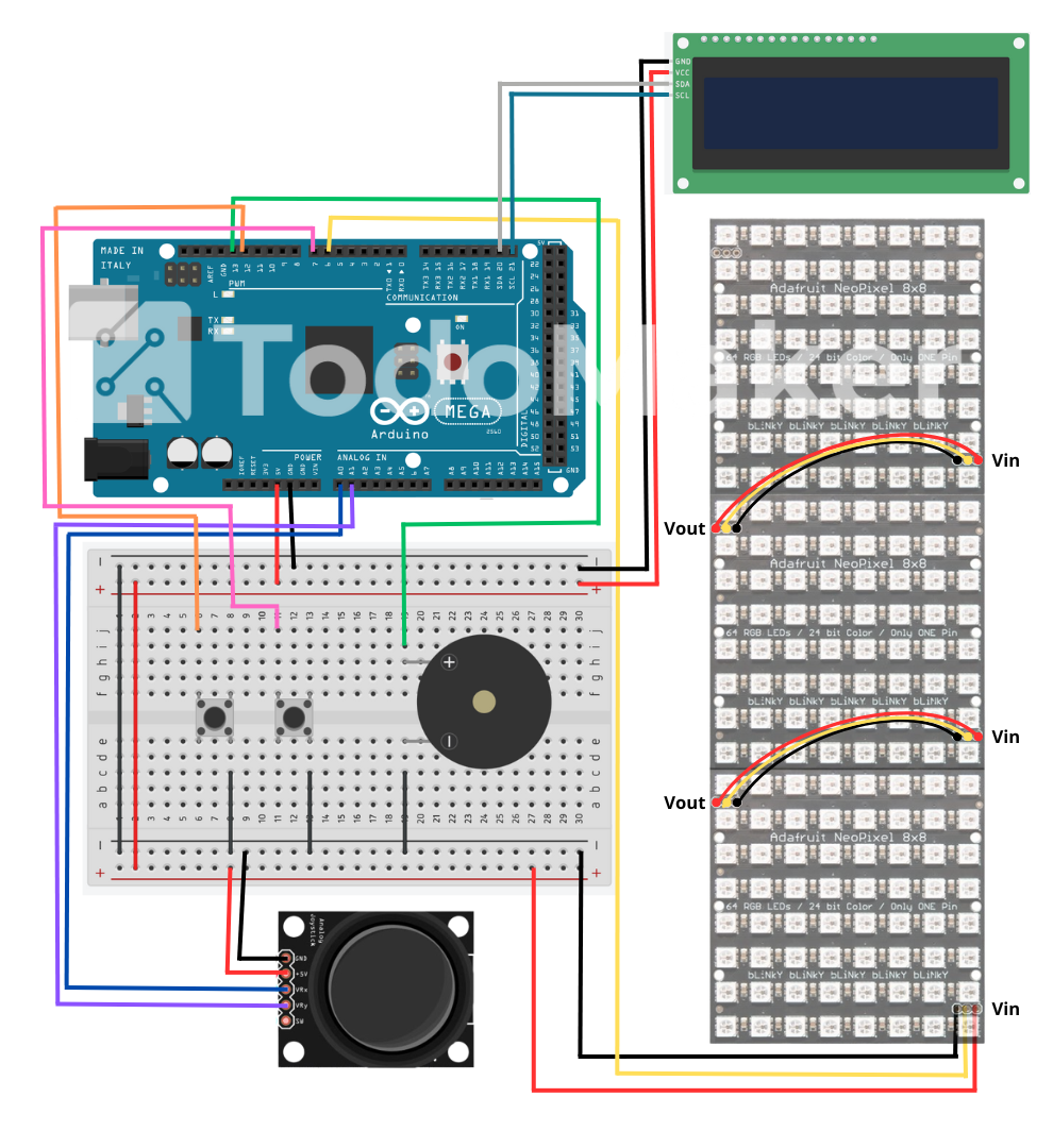 🎮Tetris con matriz LED RGB Neopixel y Arduino MEGA 2560 - TodoMaker